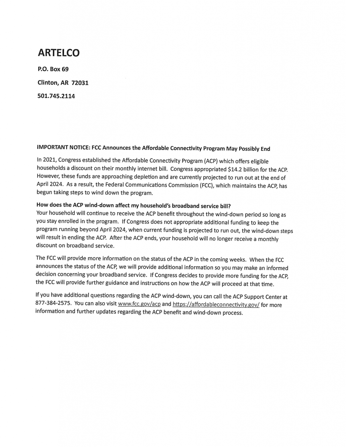 Affordable Connectivity Program - | High-Speed DSL service from ARTELCO™